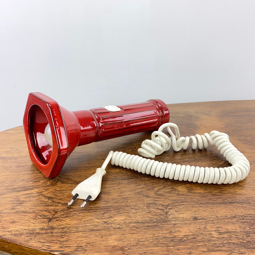 Rare Vintage Red Ceramic 1980's Flashlight Shaped Table / Hanging Lamp ...