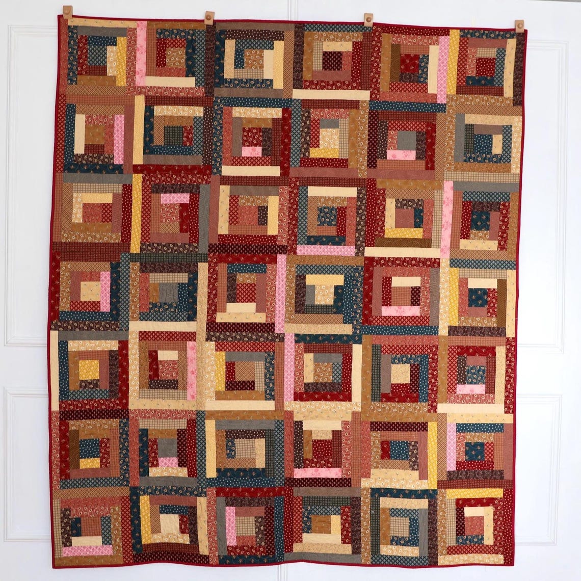Log Cabin Quilt With Civil War Reproduction Fabrics – Handmade - Etsy