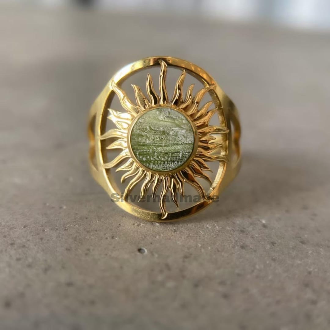 Raw Moldavite Ring: 925 Sterling Silver Sunburst, Handmade - Etsy