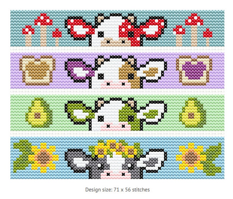 Kawaii Cows Mushroom Bread Avocado Bookmark Bracelet Cross Stitch ...
