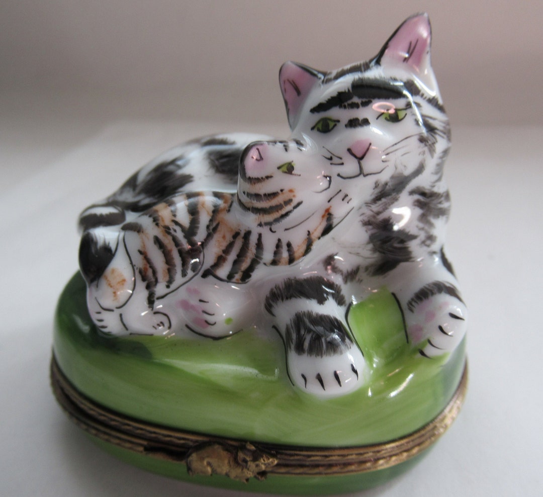 Vintage Limoges Trinket Mamma Cat and Kitten - Etsy