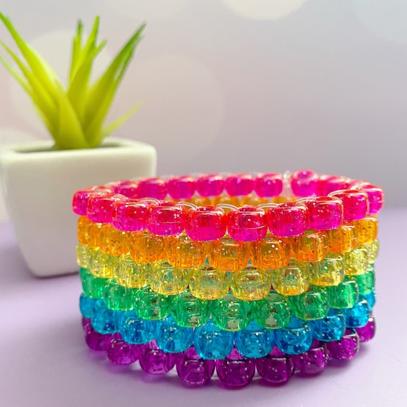 Rainbow Kandi Bracelet Cuff CLEAR GLITTER - Etsy