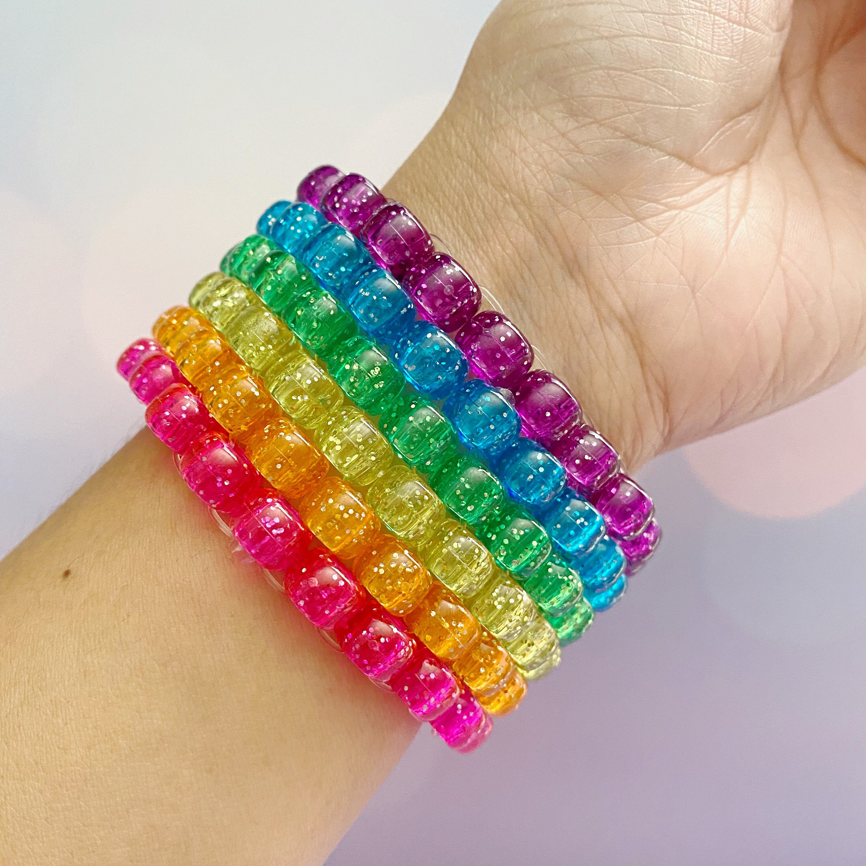 Rainbow Kandi Bracelet Cuff CLEAR GLITTER - Etsy