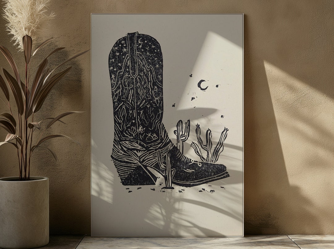 Linocut “la Santiag” – Cactus & Cowboy Spirit - Etsy