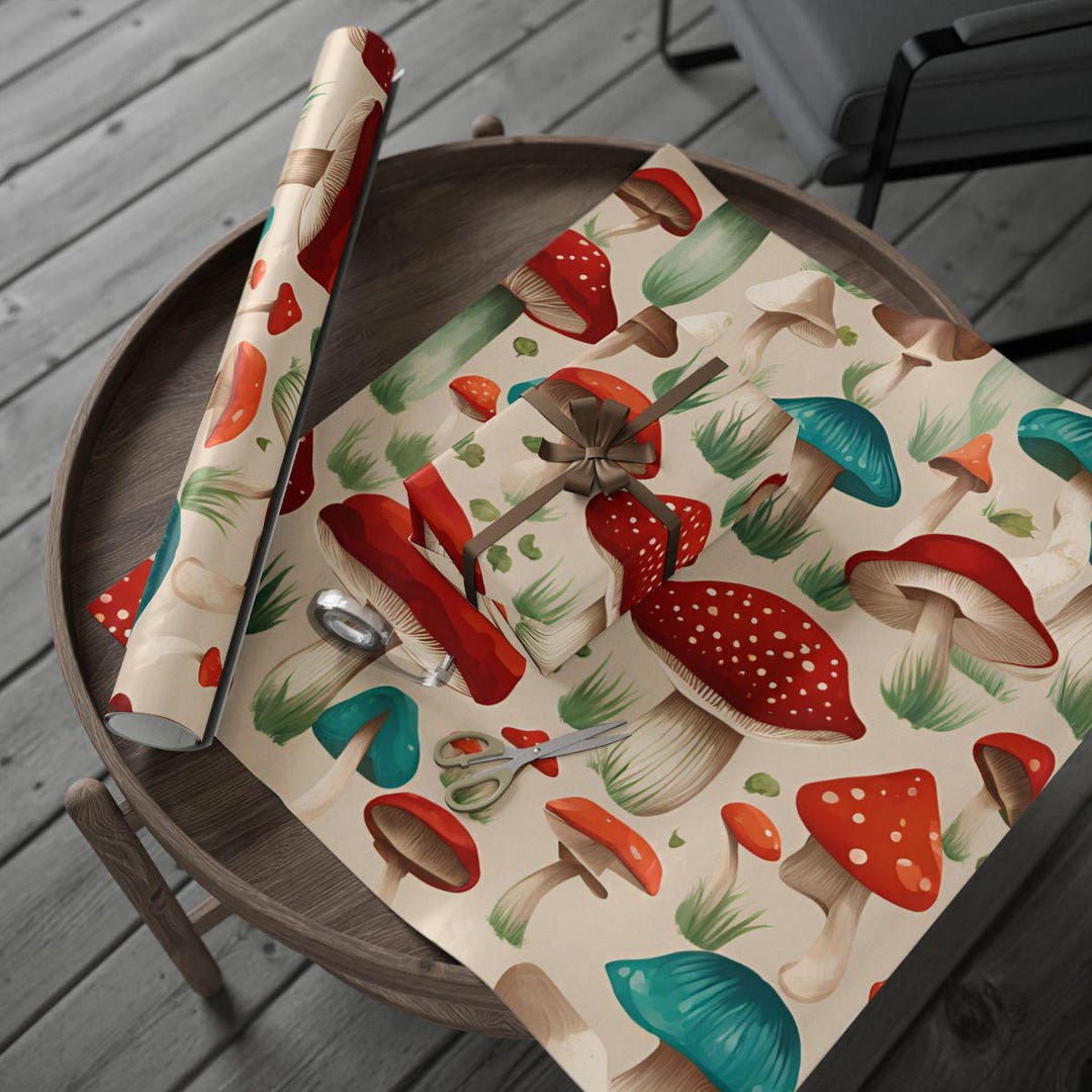 Mushroom Wrapping Paper, Fungi Gift Wrap Roll, Botanical Nature Theme ...