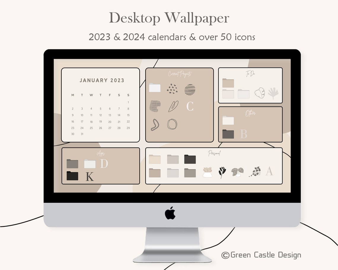 Aesthetic Desktop Wallpaper Organizer, 2023 and 2024 Monday and Sunday ...