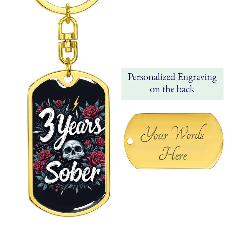 3 Years Sober Keychain - Engraved Sobriety Milestone Gift for Recovery ...