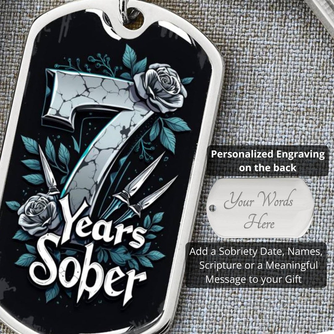 Congratulations on 7 Years Sober Keychain Edgy Floral Design | Recovery ...