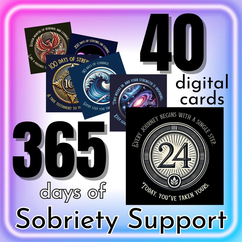 Sobriety Milestone Cards for Every Stage, 40 Printable Digital Cards to ...