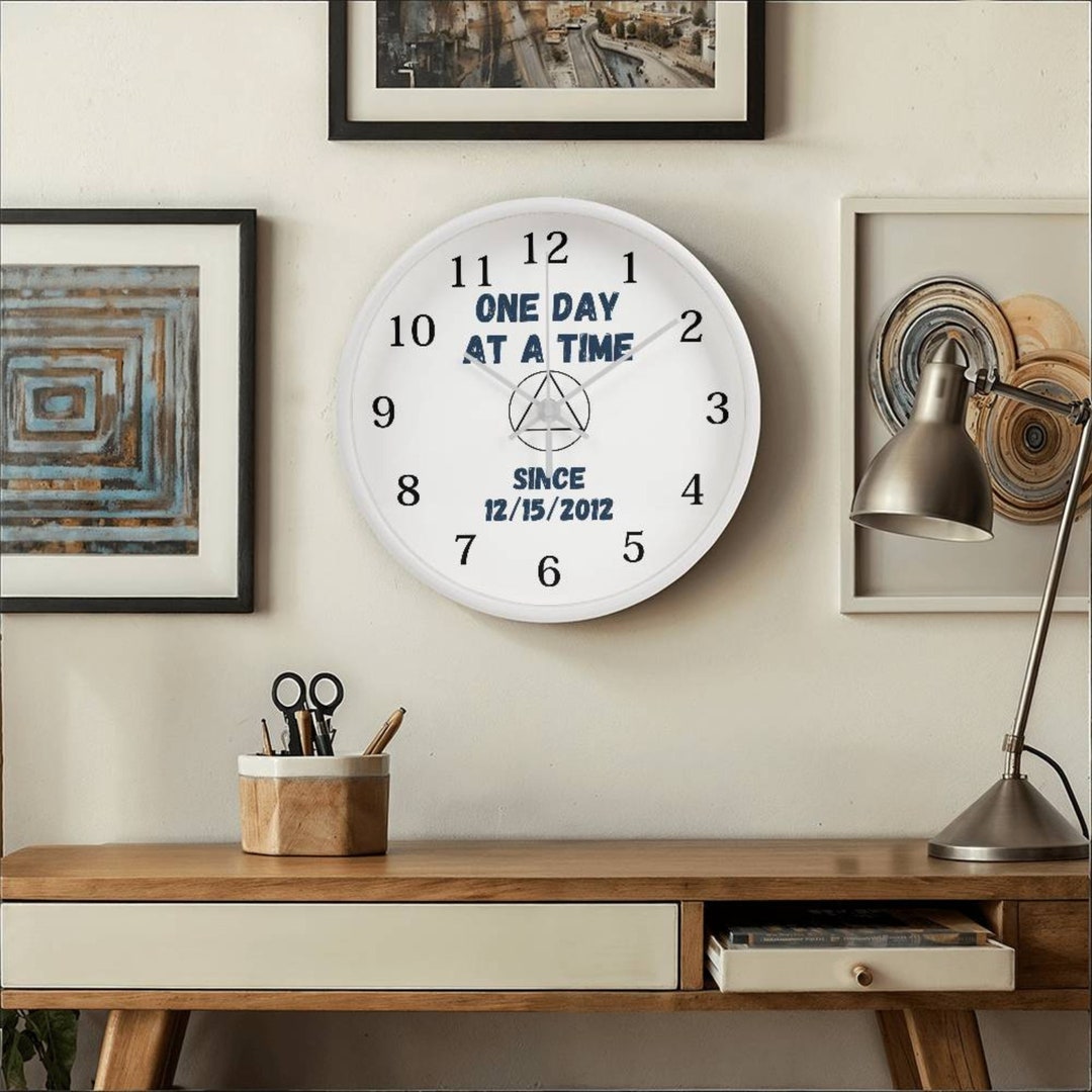Sobriety Anniversary Date Personalized on One Day at A Time Wall Clock ...