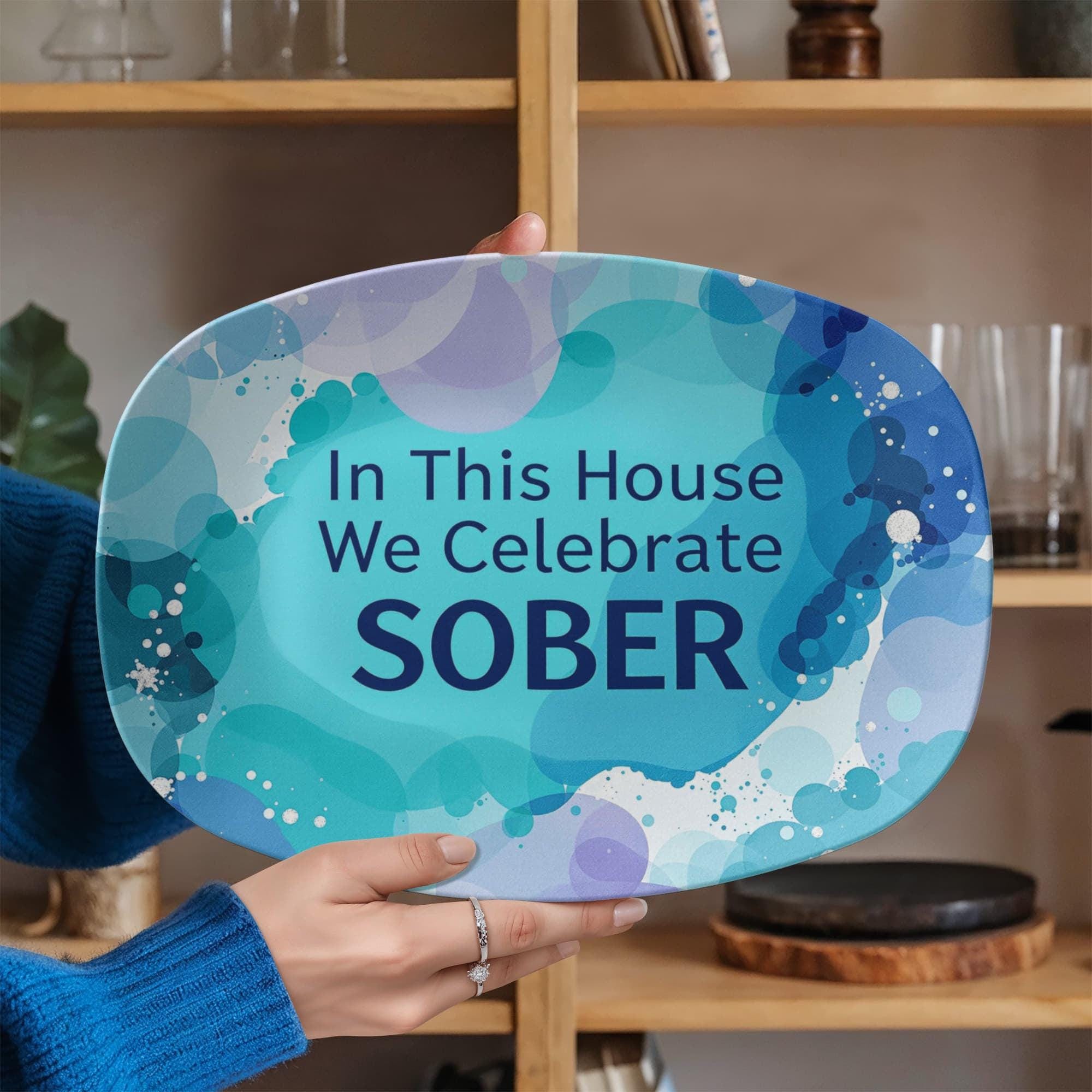 Modern Sobriety Gift – Abstract Blue Sober Celebration Platter – Calm ...