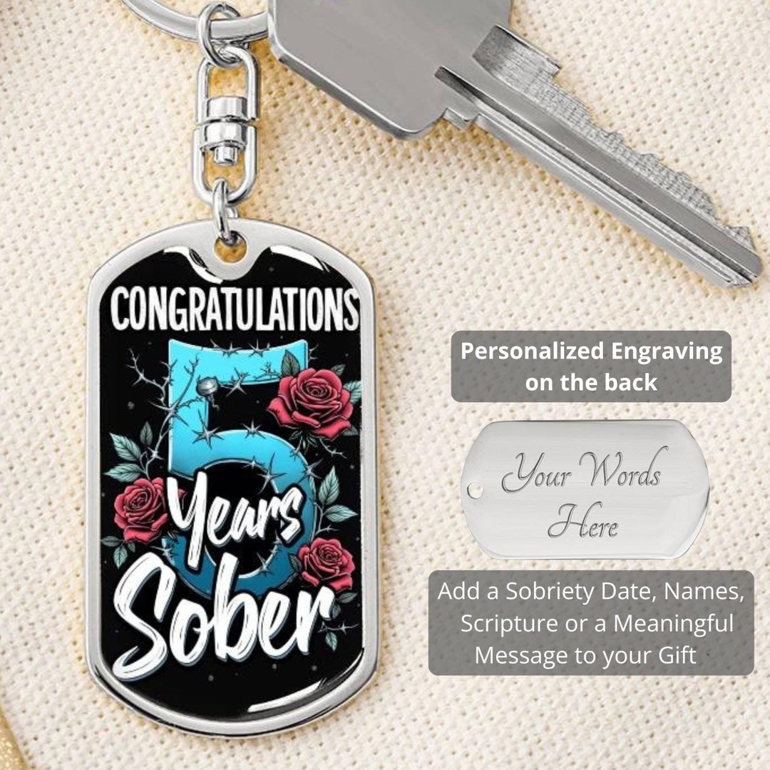 5 Years Sober Keychain, Sobriety Milestone Gift, Recovery Anniversary ...
