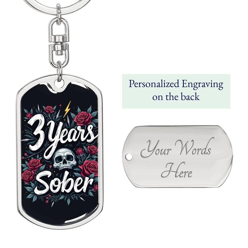 3 Years Sober Keychain - Engraved Sobriety Milestone Gift for Recovery ...