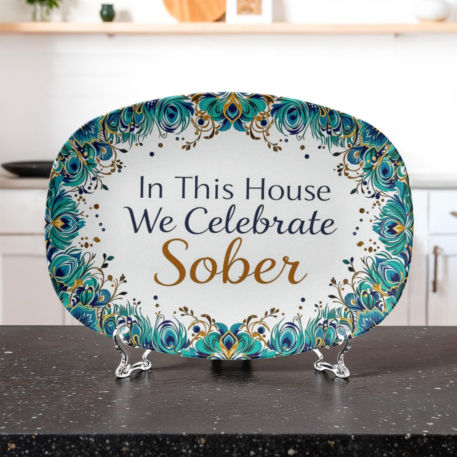 Elegant Sobriety Gift – Peacock Feather Sober Celebration Platter ...