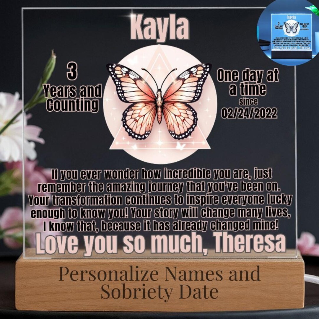 Soft Pink AA Butterfly LED Acrylic Sign, Inspirational AA Plaque ...