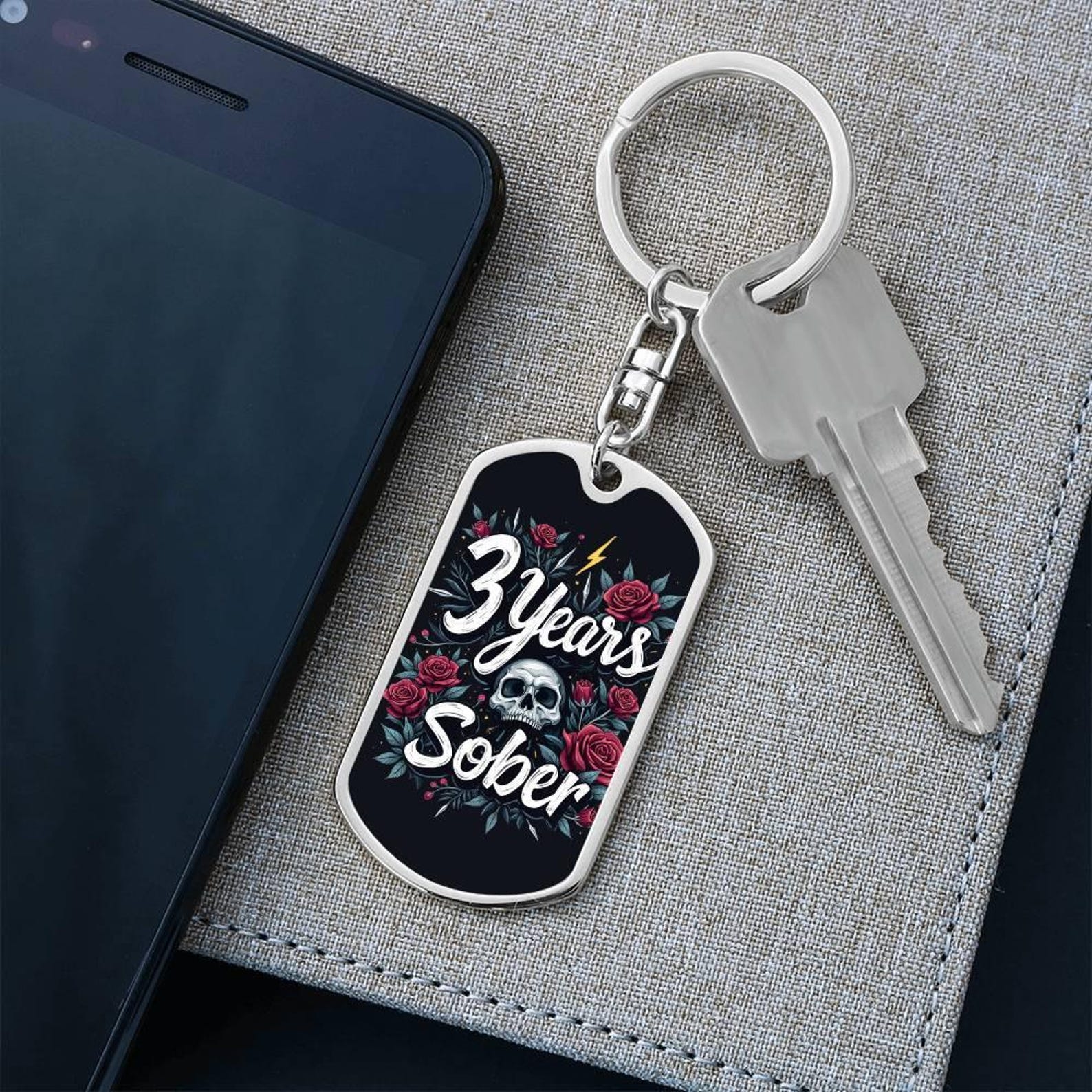 3 Years Sober Keychain - Engraved Sobriety Milestone Gift for Recovery ...