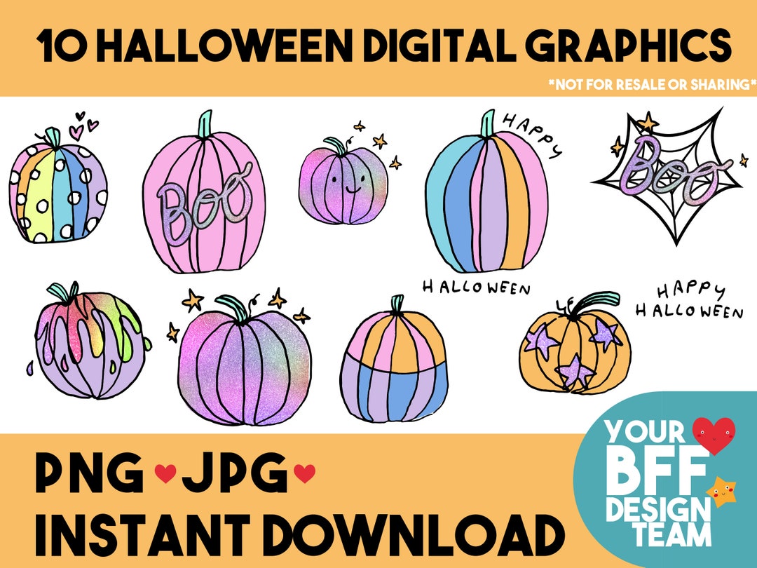 Glitter Halloween Pumpkin Clipart Cute Fall Illustrations - Etsy
