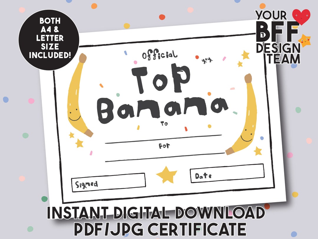 Top Banana Printable Certificate , Student Achievement Digital Award ...