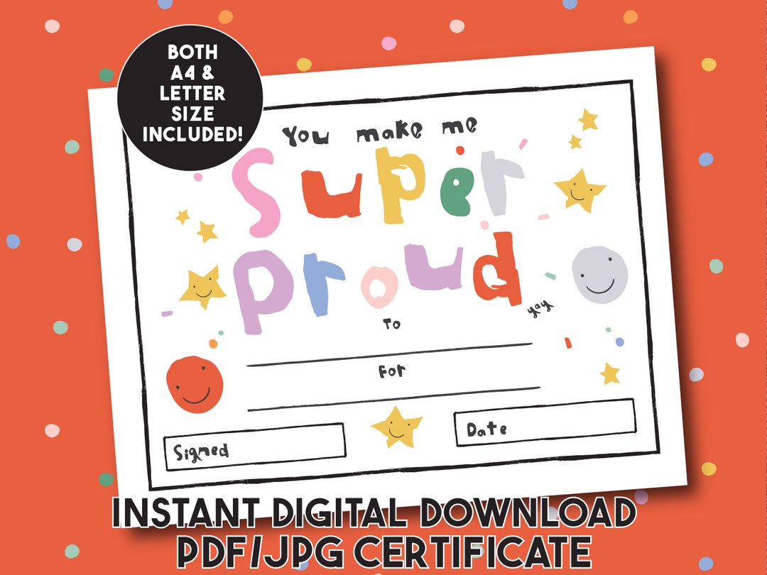 Super Proud Printable Certificate , Student Achievement Digital Award ...