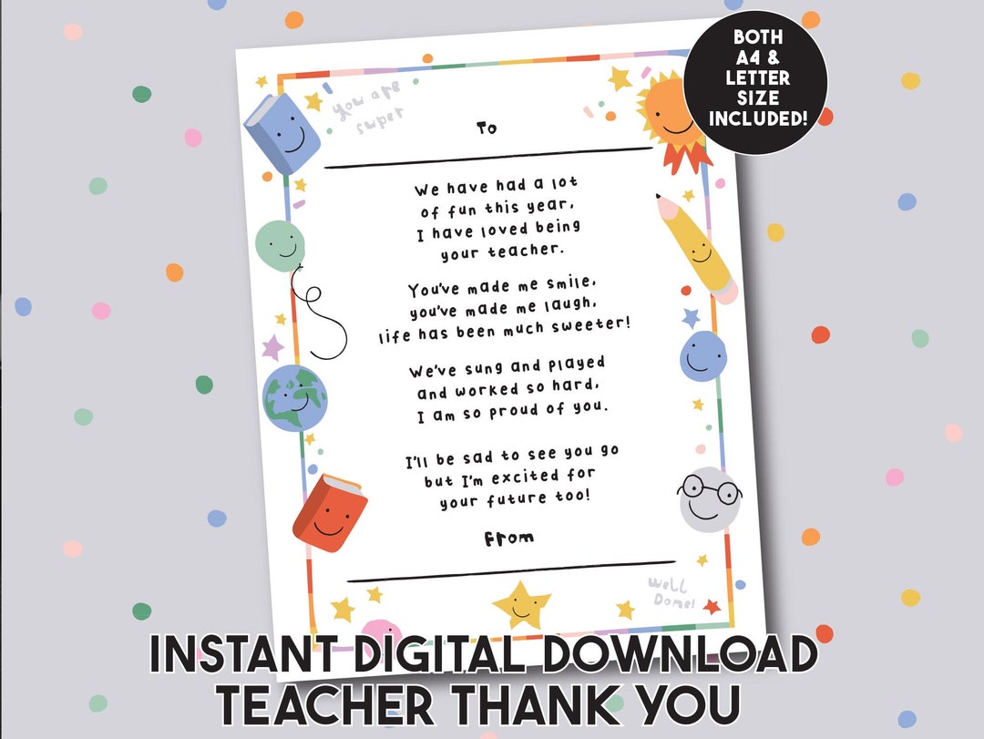 End of Year Printable Teacher Letter, Goodbye to Pupils , Student Thank ...