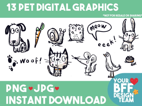 Pet Digital Graphics Png Jpg Kawaii Clip Art - Etsy
