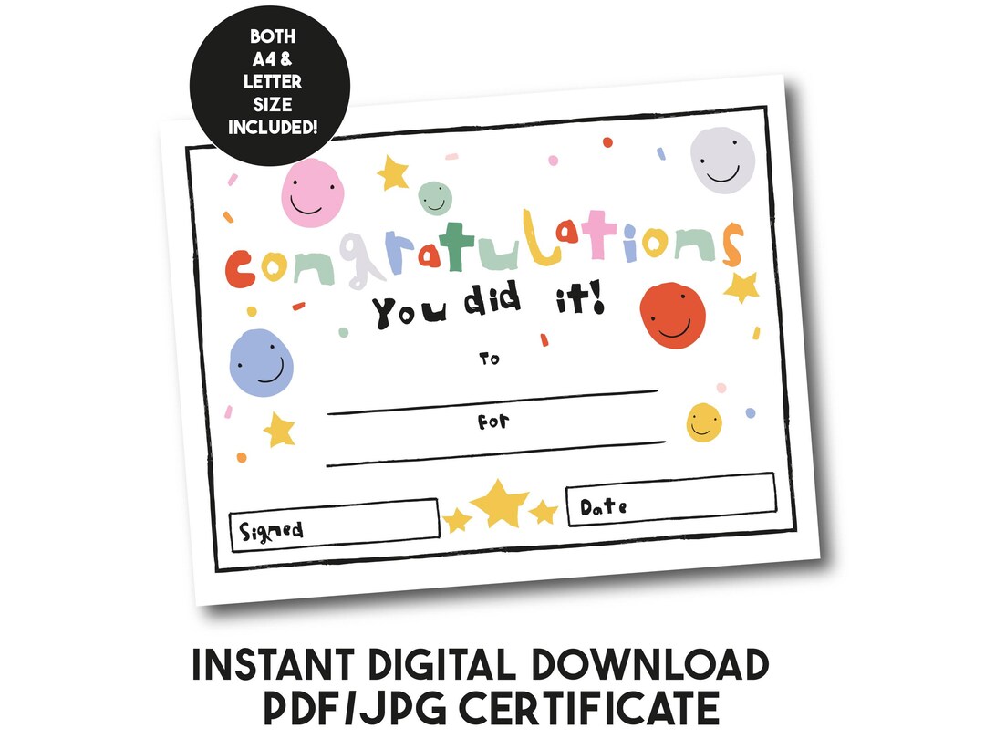 Buy Congratulations Certificate Printable: Hand Lettered School Diploma ...