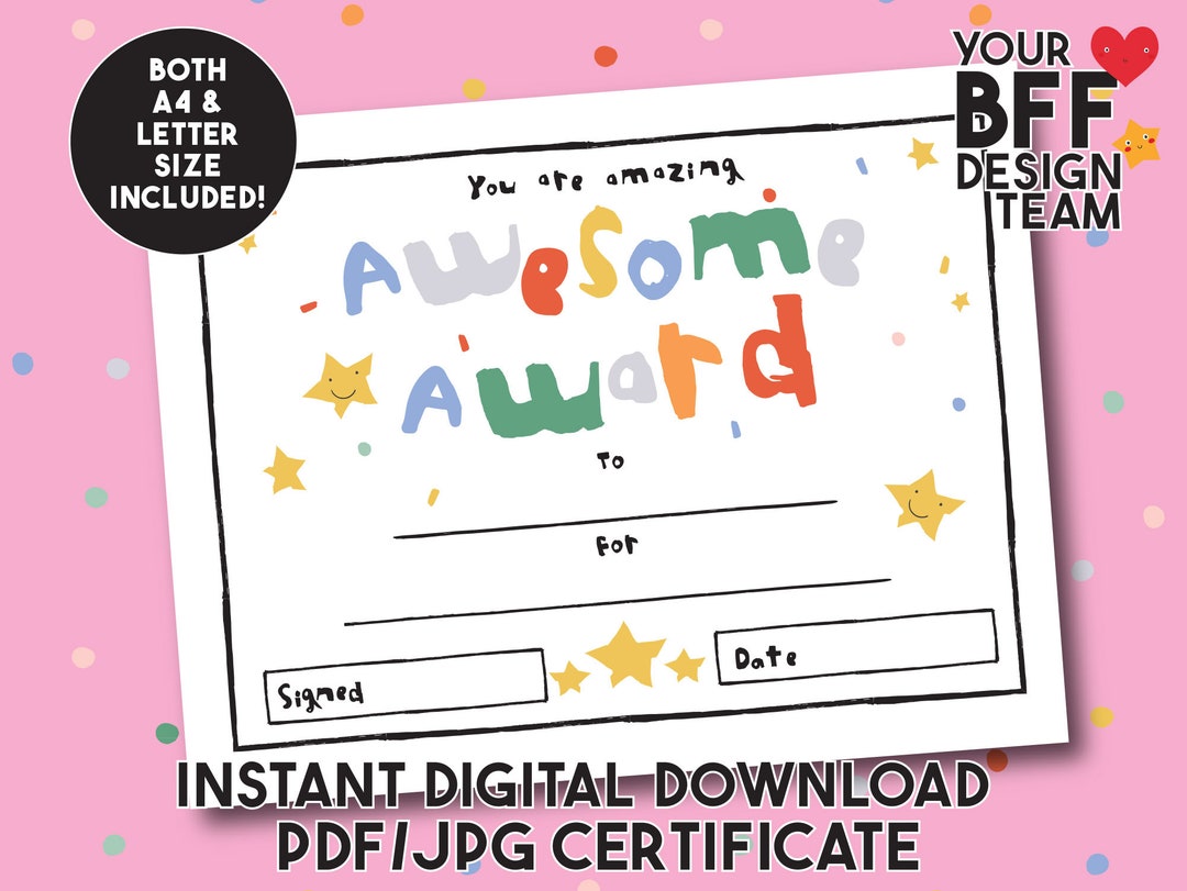 Awesome Award Printable Certificate Student Achievement - Etsy