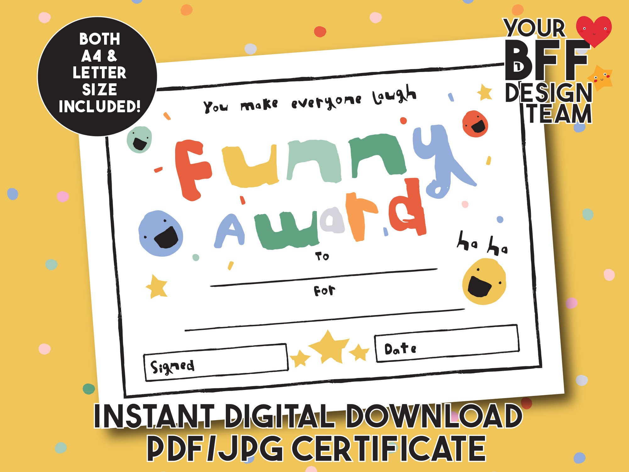 Funny Award Printable Certificate , Student Achievement Digital Award ...