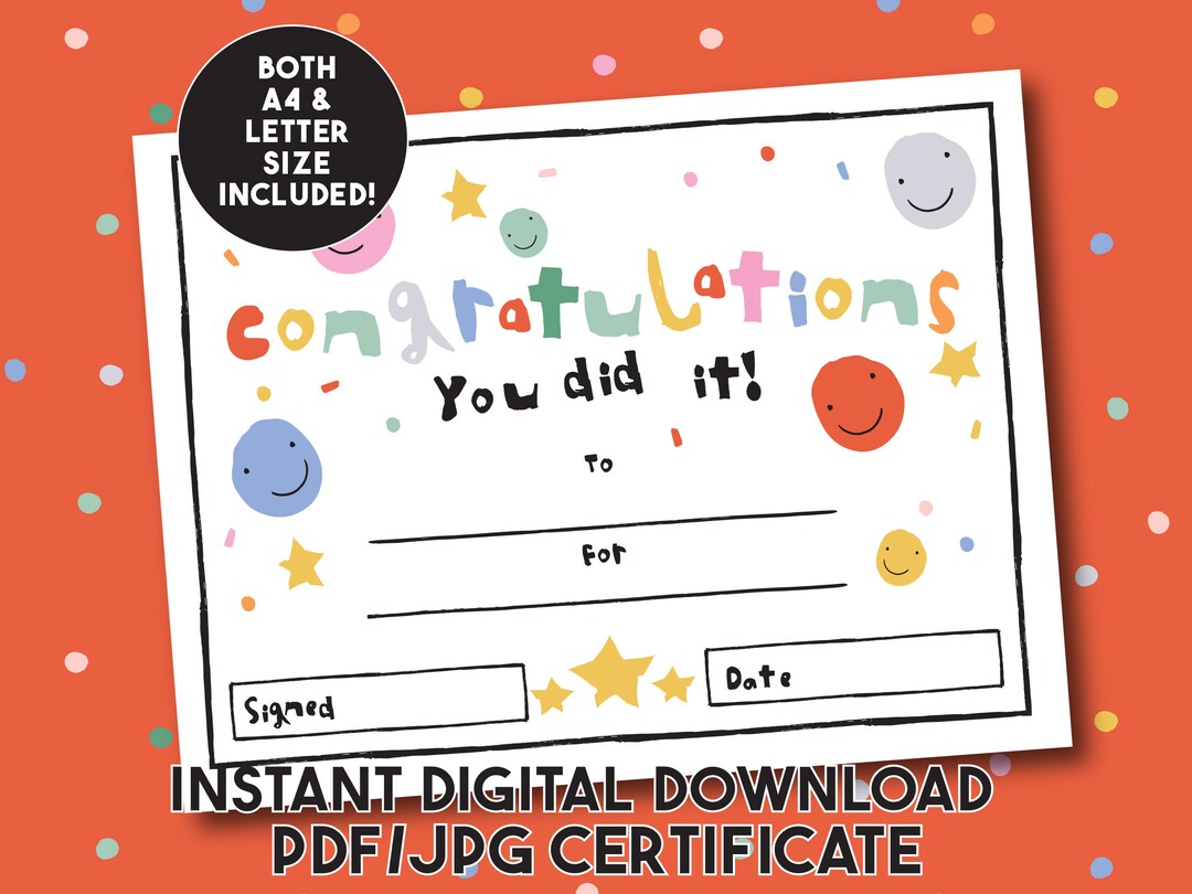 Congratulations Printable Hand Lettered Certificate , School Diploma ...