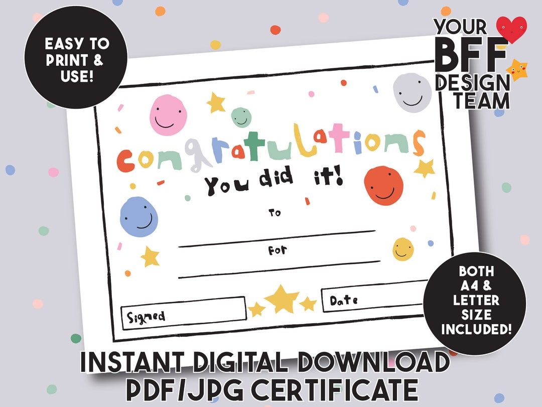 Congratulations Printable Hand Lettered Certificate , School Diploma ...