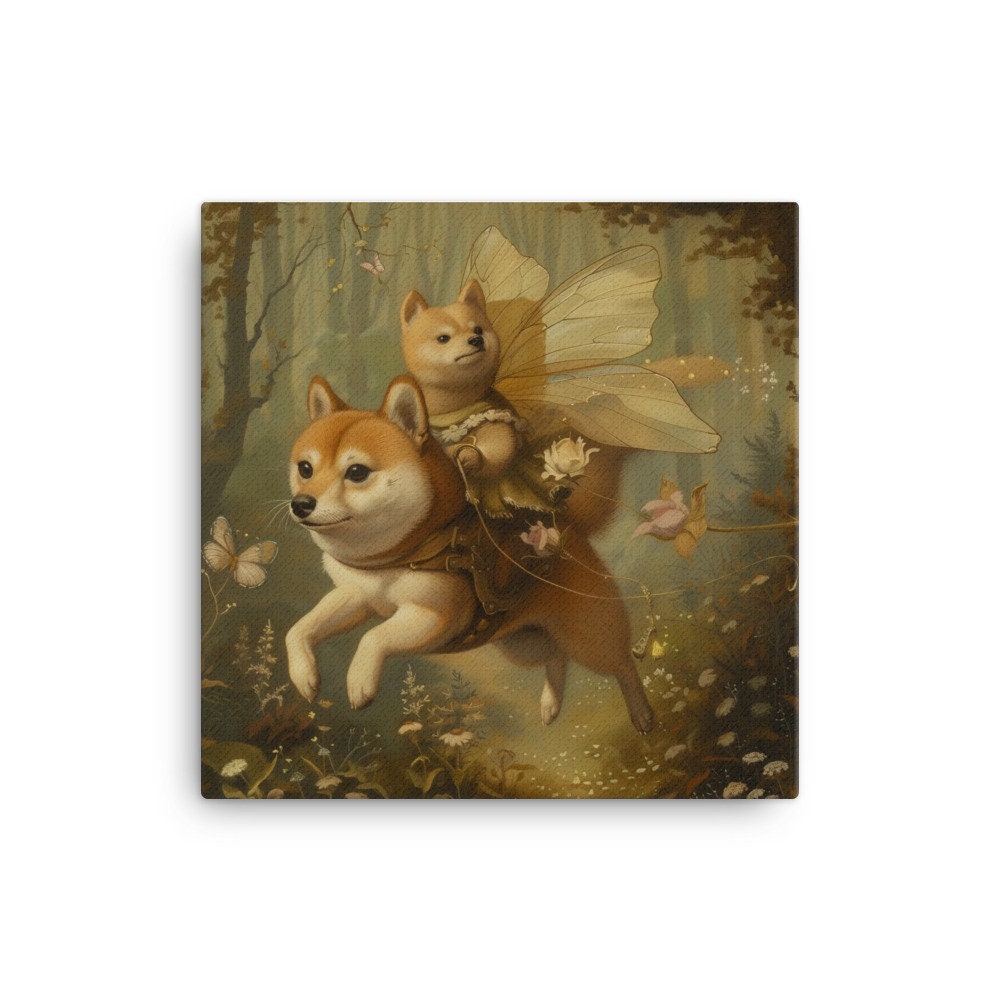 Shiba Inu 'fairy' Riding Shiba Inu - Original Canvas Wall Art - Oil ...