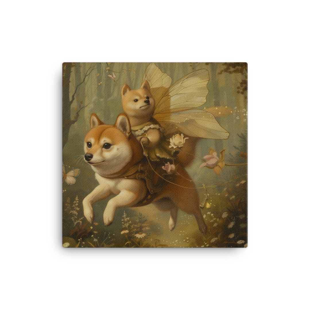 Shiba Inu 'fairy' Riding Shiba Inu - Original Canvas Wall Art - Oil ...