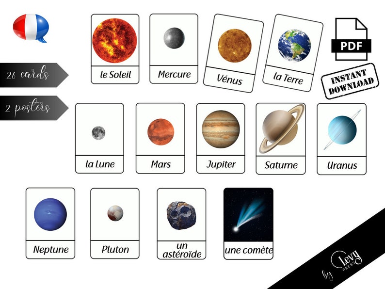 SOLAR SYSTEM BILINGUAL 26 Montessori Cards 2 Posters Flashcard Pdf ...