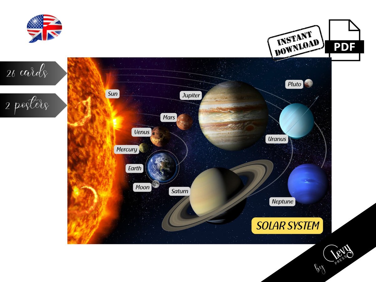 SOLAR SYSTEM BILINGUAL 26 Montessori Cards 2 Posters Flashcard Pdf ...