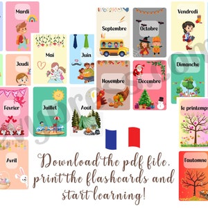 French Printable Montessori Calendar Flashcards Months of the Year ...
