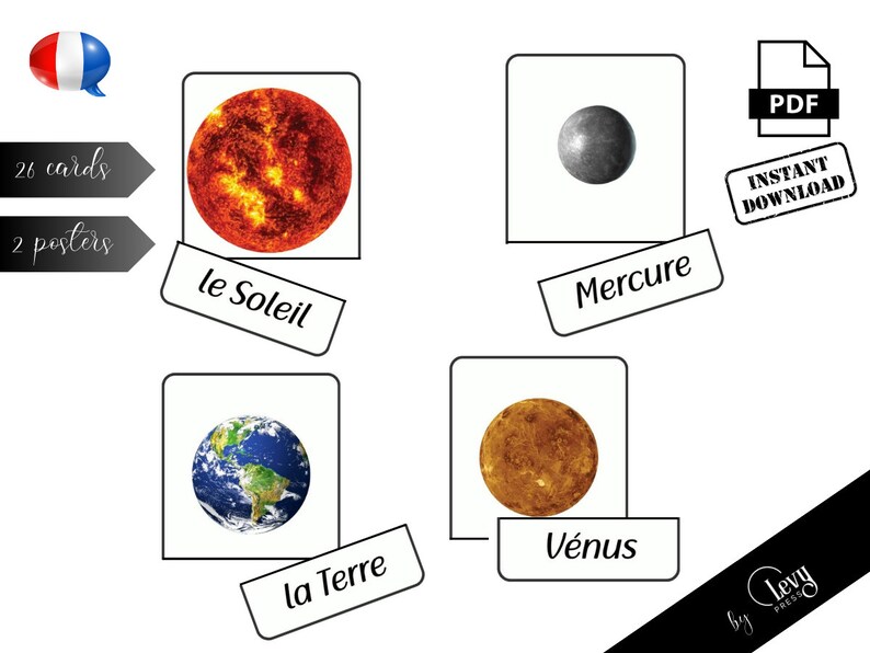 SOLAR SYSTEM BILINGUAL 26 Montessori Cards 2 Posters Flashcard Pdf ...