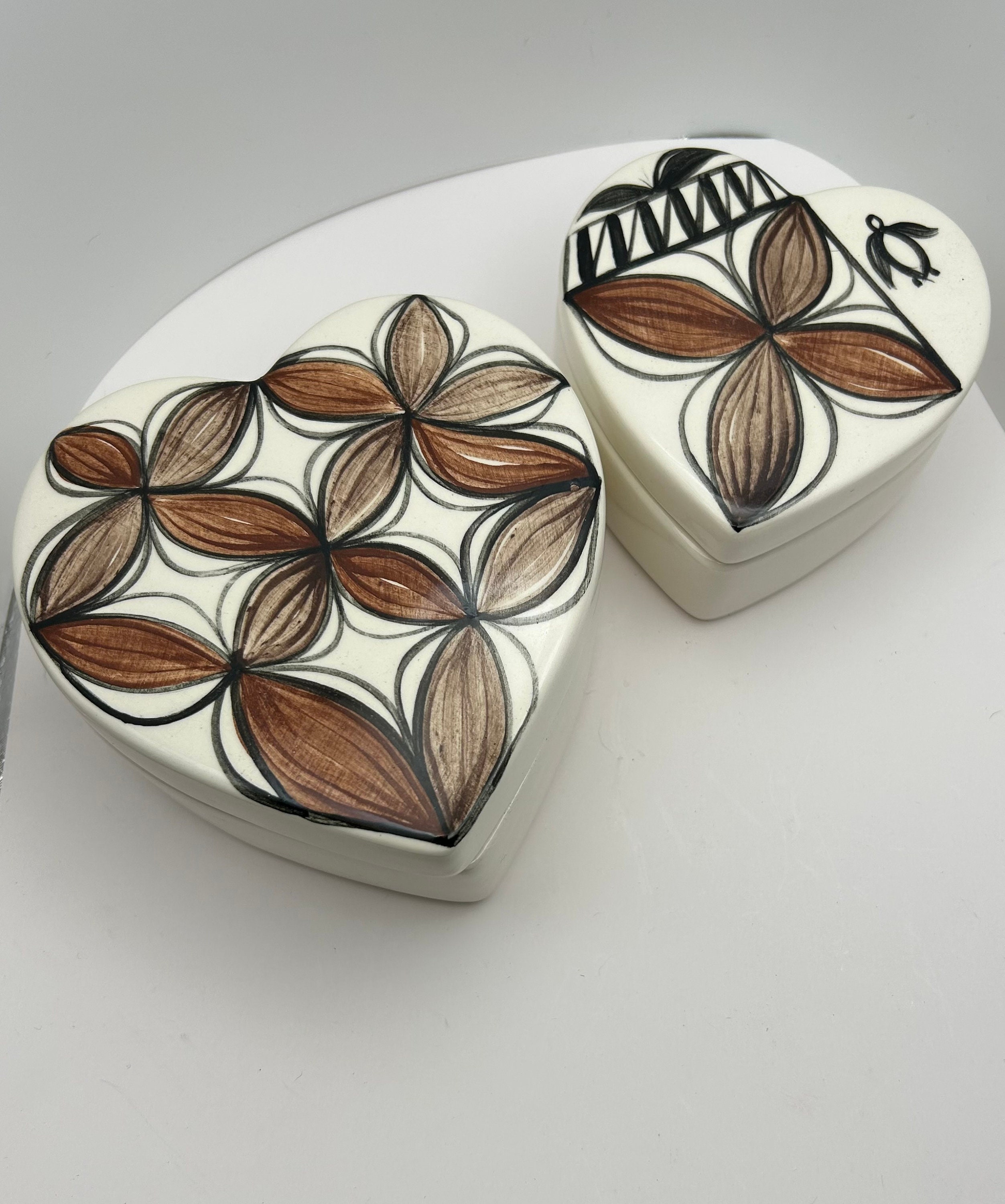 Hawaii Handcrafted Ceramic Tapa Design Jewelry Box Heart Shaped for ...