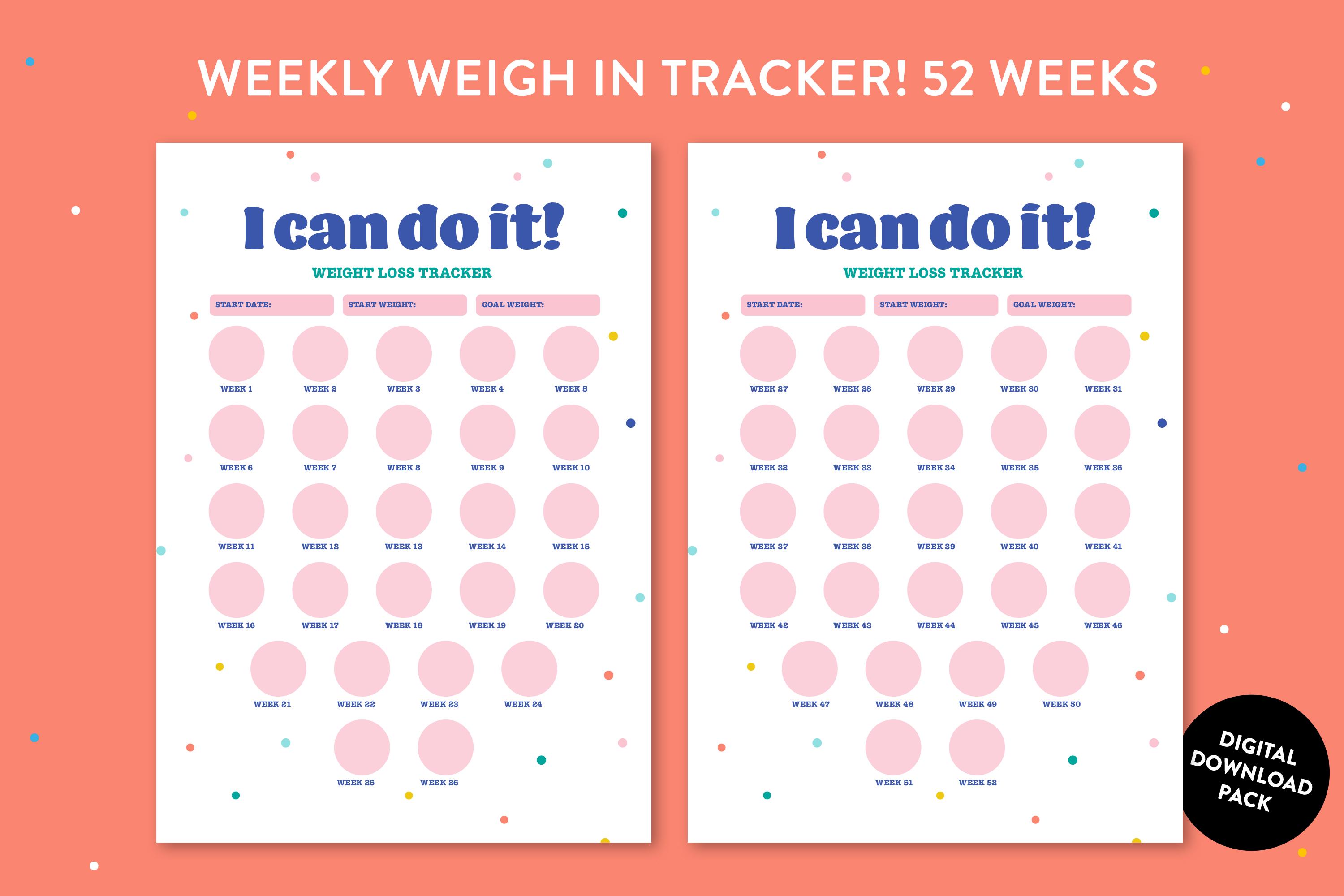 Printable Weight Loss Tracker, Weekly Weight Loss Chart, Weekly Weigh ...