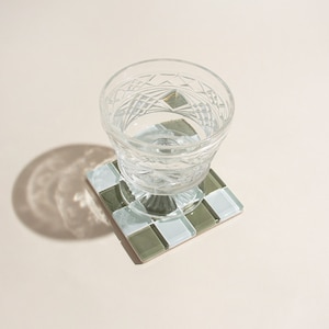 Checkered Drink Coaster Set of 4 | Glass Tile Coasters Set of 4 ...