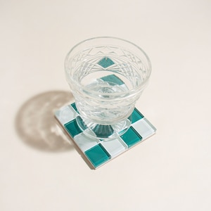Checkered Drink Coaster Set of 4 | Glass Tile Coasters Set of 4 ...