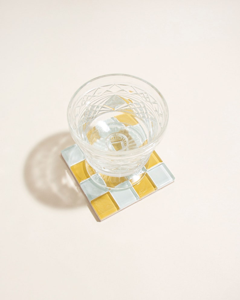 Checkered Drink Coaster Set of 4 Glass Tile Coasters Set of - Etsy