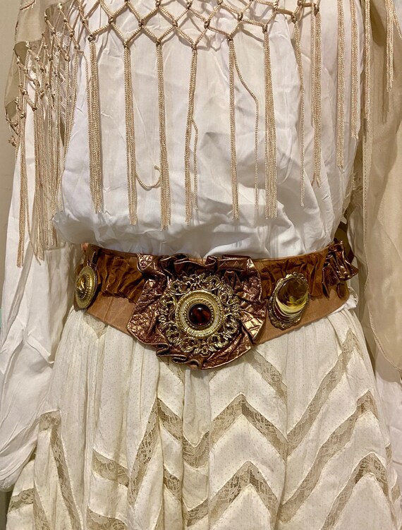 Vintage Nina Arjani Handmade Leather Belt Bronze Gold… - Gem