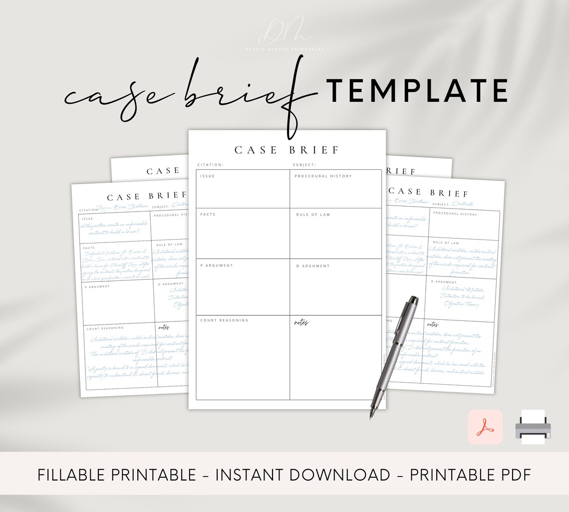 Law School Case Brief Template | Printable Legal Brief Template ...