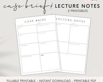 Law School Case Brief and Lecture Notes Template Set 1L Printable Legal ...