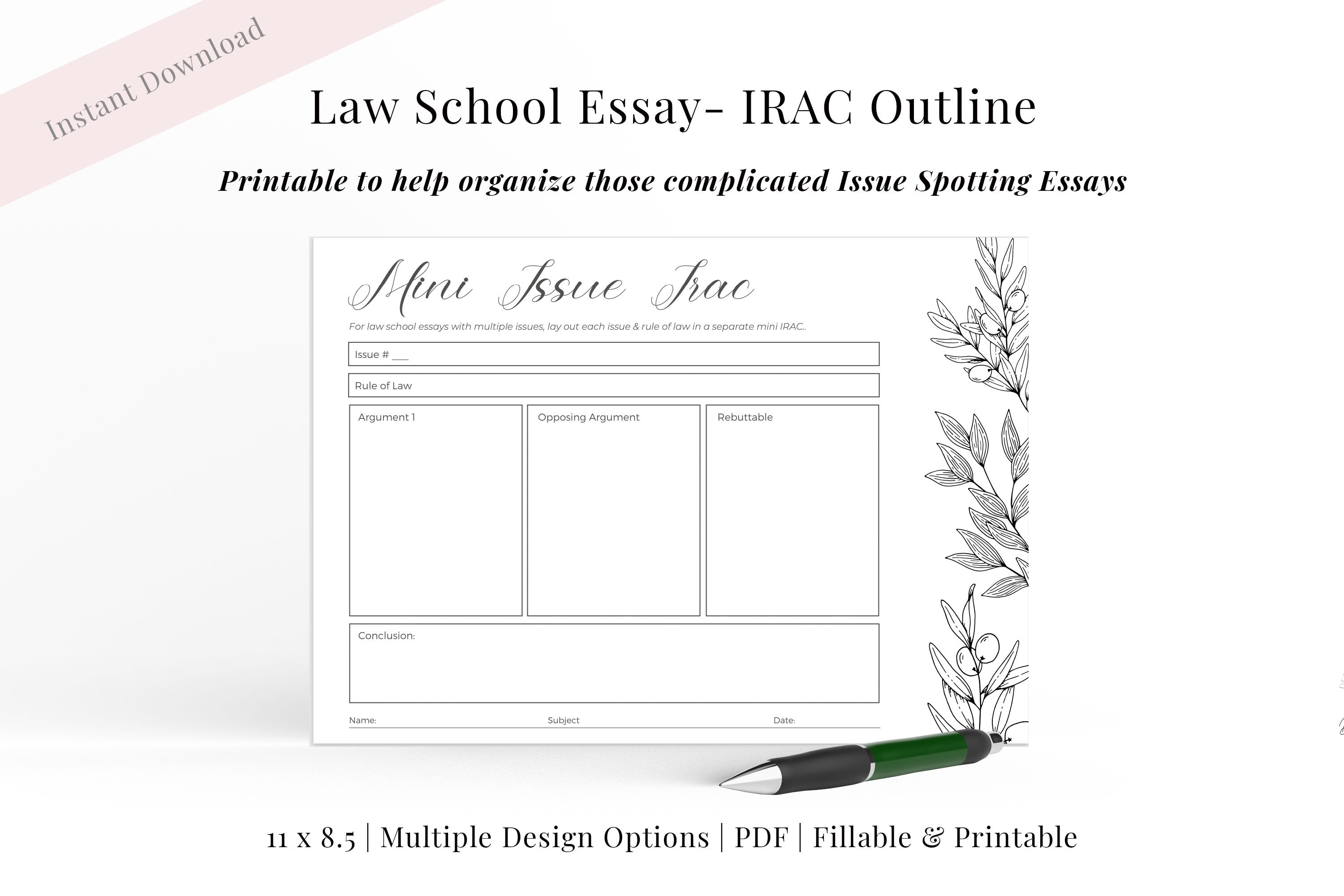 Law School IRAC Essay Outline BUNDLE Set of 4 Template Law School Essay ...
