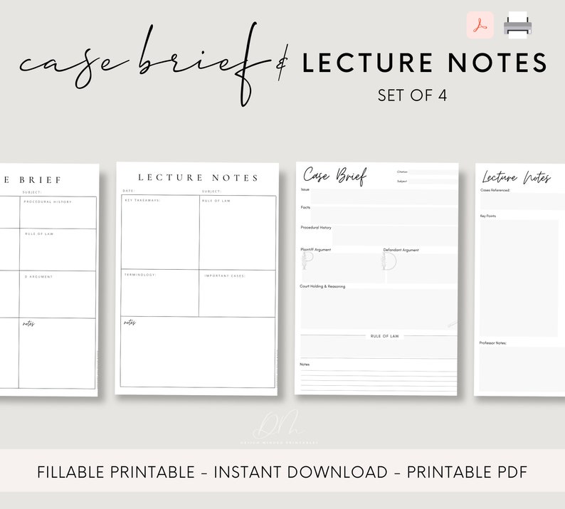 Law School Case Brief & Lecture Notes Template (fillable PDF) - Etsy