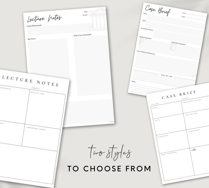Law School Case Brief and Lecture Notes Template Set | 1L Printable ...