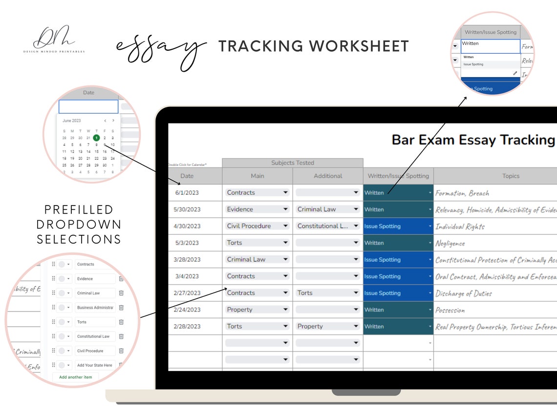 MBE Bar Exam Prep: Progress Tracker | Google Sheets Grade Tracker | MBE Subject Breakdown | Law ...