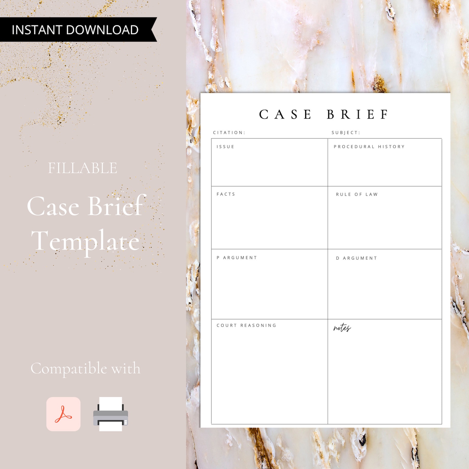 Law School Case Brief Template Printable Legal Brief - Etsy