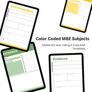 MBE Bar Exam-color Coded Case Brief and Notes Template | Fillable PDF ...
